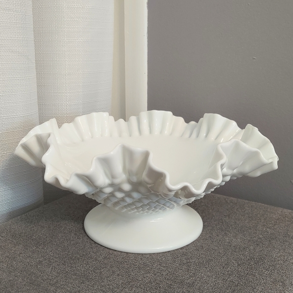 Fenton | Art | Large Fenton Milk Glass Hobnail Bowl Ruffle Edge ...
